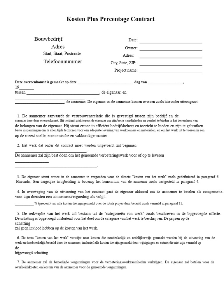 Kosten Plus Percentage Contract | PDF