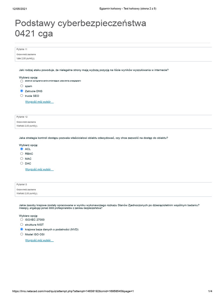 Test Końcowy Cybersecurity Essentials Cisco 2 | PDF