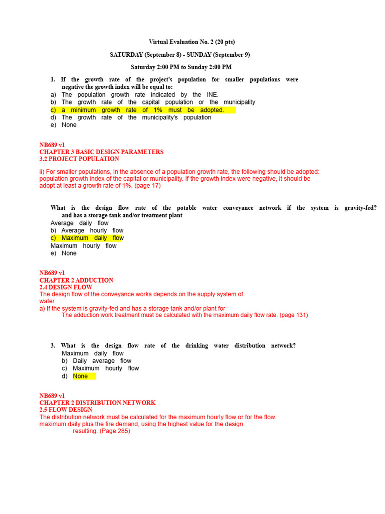 Solution Evaluation N°3 (Answers) | PDF | Water | Water Supply