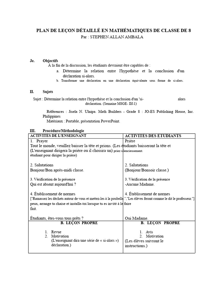 Leçon sur les déclarations si-alors en maths | PDF