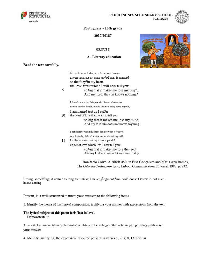 1 Test | PDF | Portuguese Language | Poetry