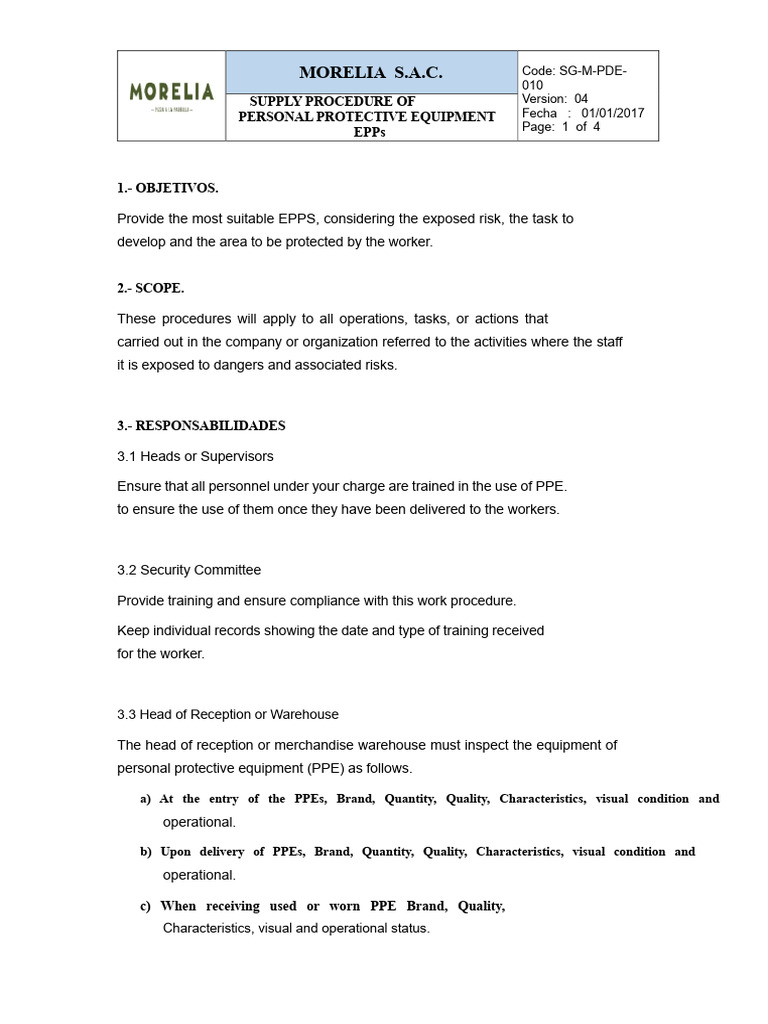 Personal Protective Equipment Supply Procedure | PDF | Personal ...
