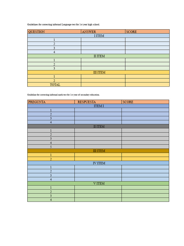 Guideline For Correcting Informal Test For 1st Year High School ...