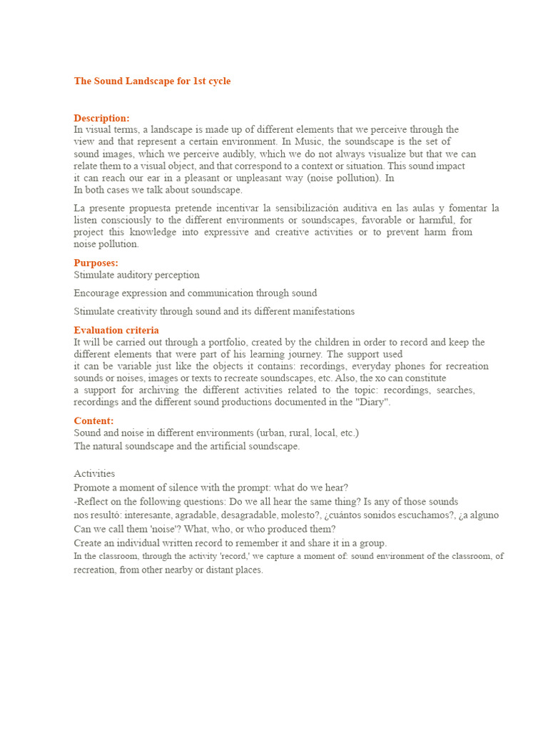 The Sound Landscape For 1st Cycle | PDF | Perception | Sound