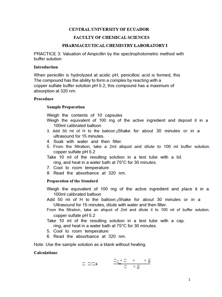 Practice 3 - Ampicillin Spectrophotometric Method Buffer Solution | PDF ...