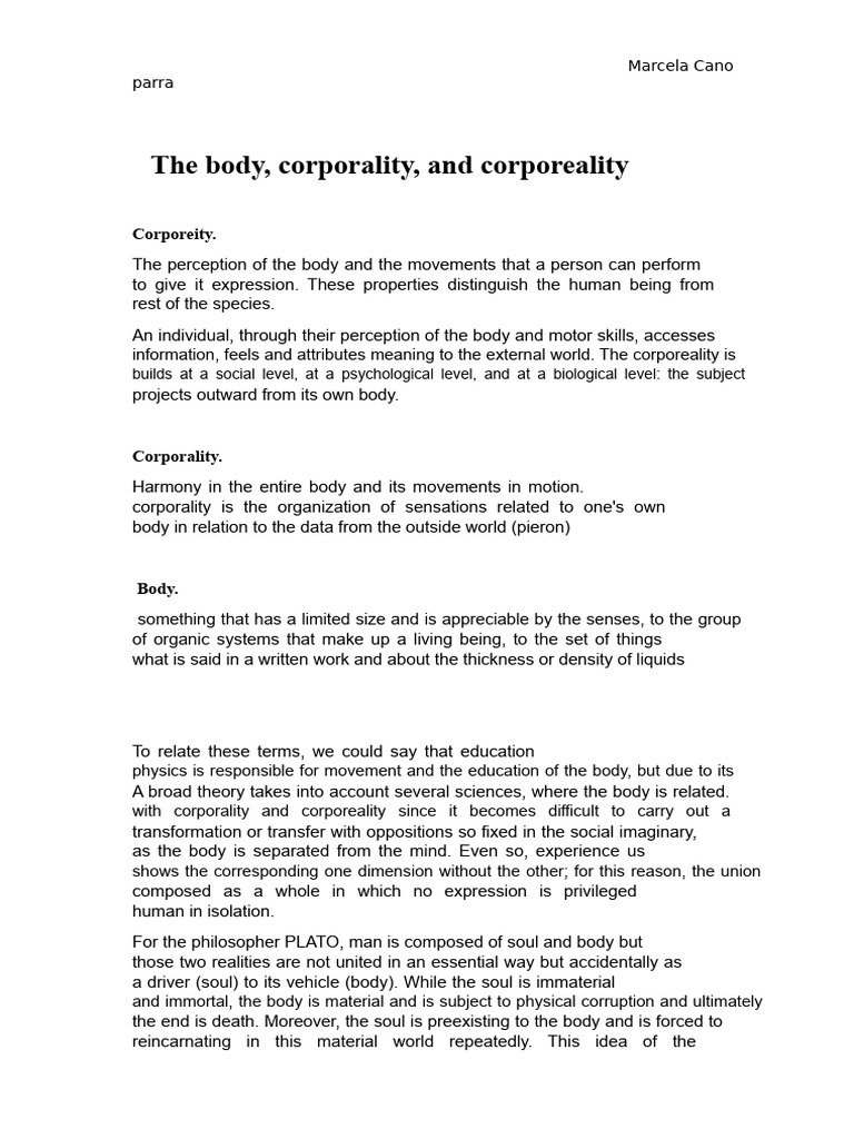 The Body, Corporality, and Corporeity | PDF | Soul | Perception
