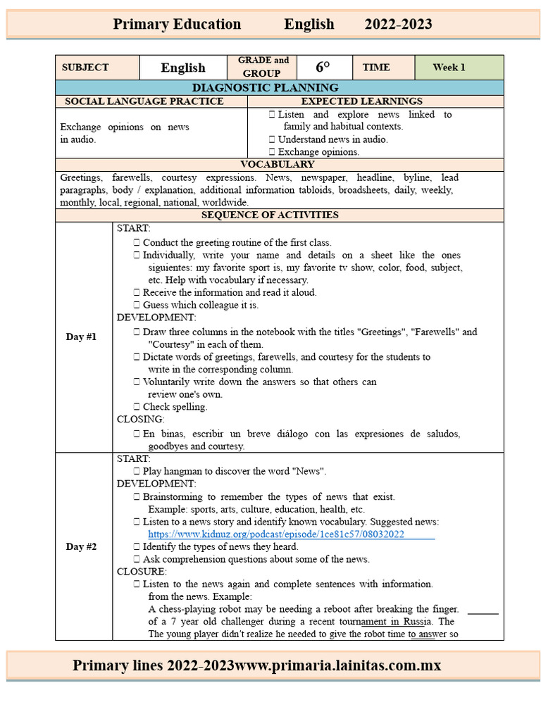 September - 6th Grade English (2022023) | PDF | English Language ...