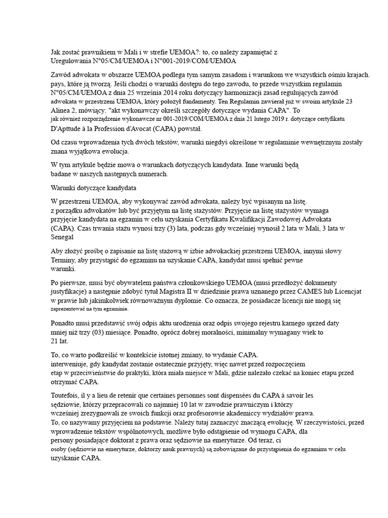 Jak Zostać Adwokatem W Mali I W | PDF