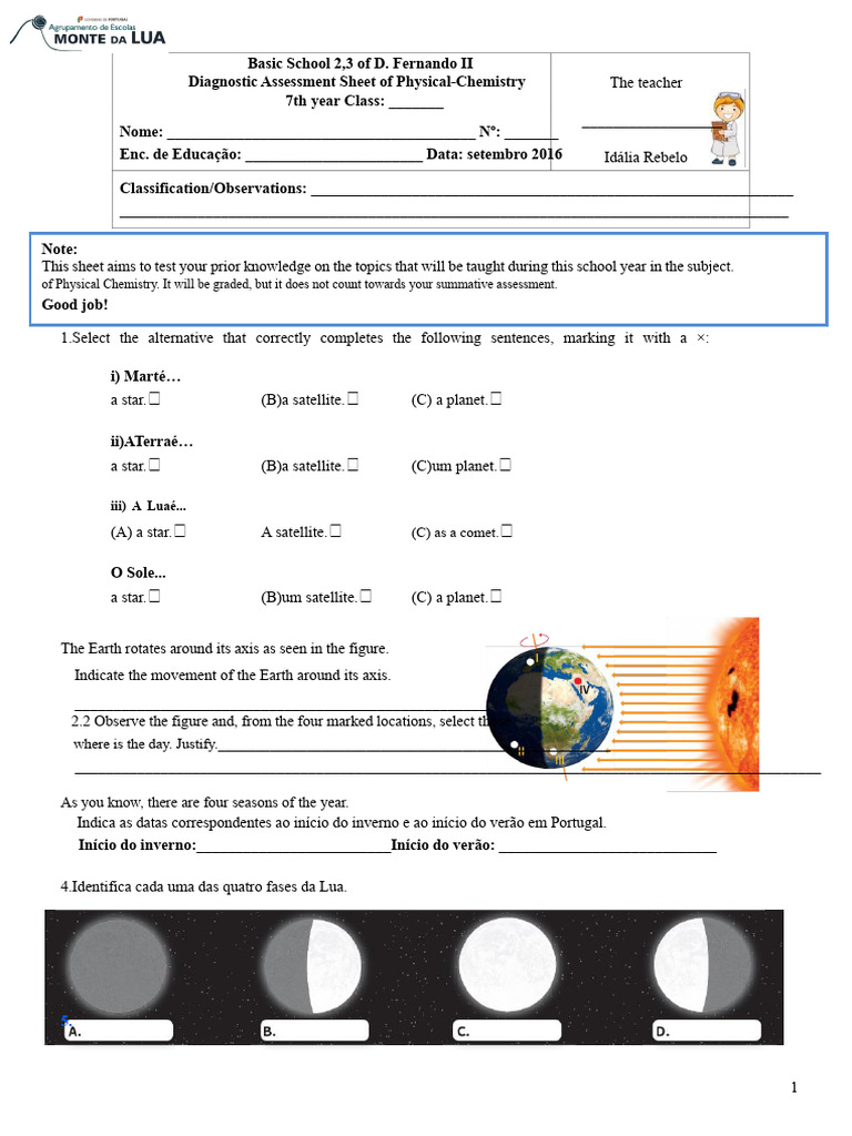 7th Year Diagnostic Sheet FQ | PDF | Physical Sciences | Astronomy