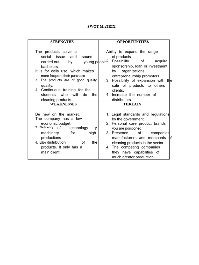 SWOT Matrix. Cleaning Team | PDF