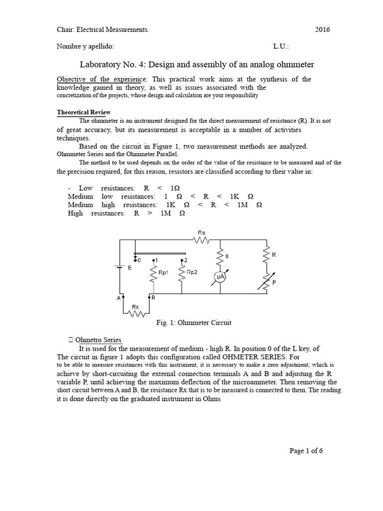 4 - Analog Ohmmeter | PDF | Electrical Engineering | Electricity