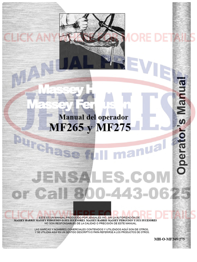 Manual del operador Massey Ferguson MF265/275 | PDF | Tractor | Vehículos