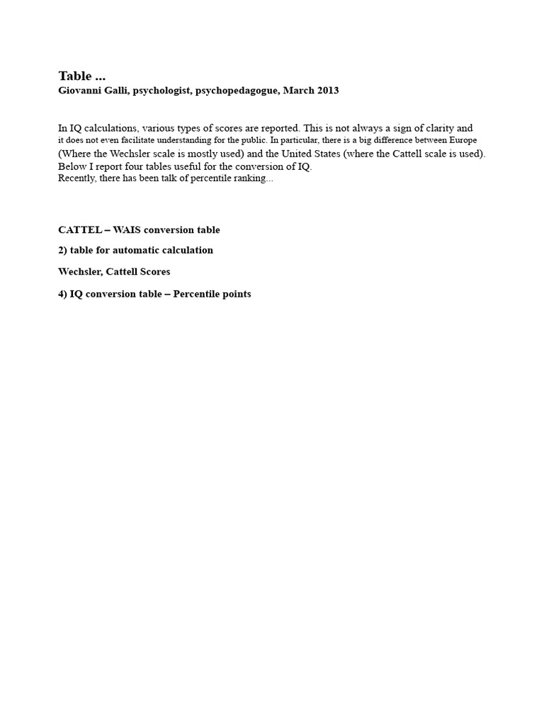 APC Tables Conversion | PDF | Intelligence Quotient | Wechsler Adult ...