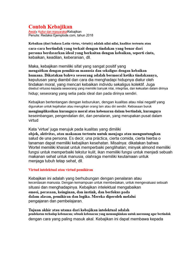 30 Contoh Kebajikan dan Penjelasannya | PDF