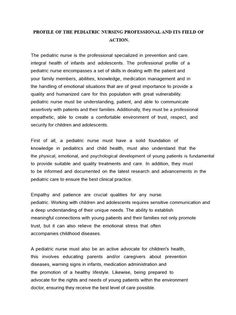 Pediatric Nursing Professional Profile | PDF | Pediatrics | Empathy
