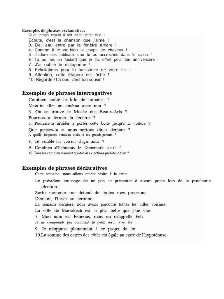 Exemples de phrases en français | PDF