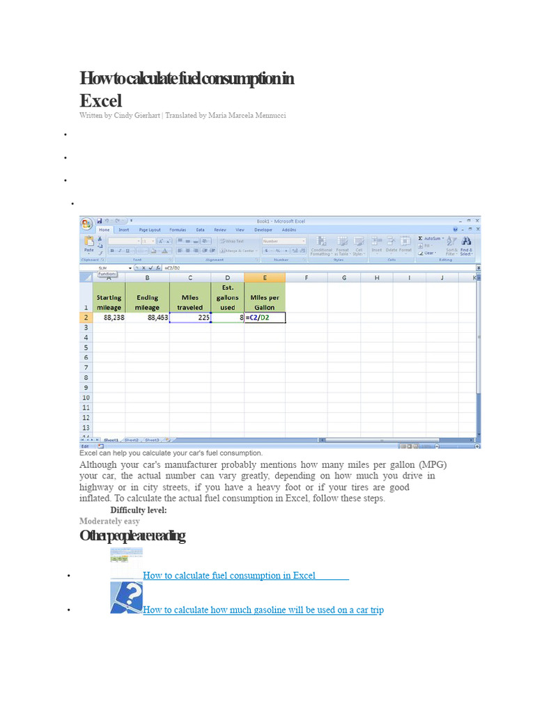 How To Calculate Fuel Consumption in Excel | PDF | Fuel Economy In ...