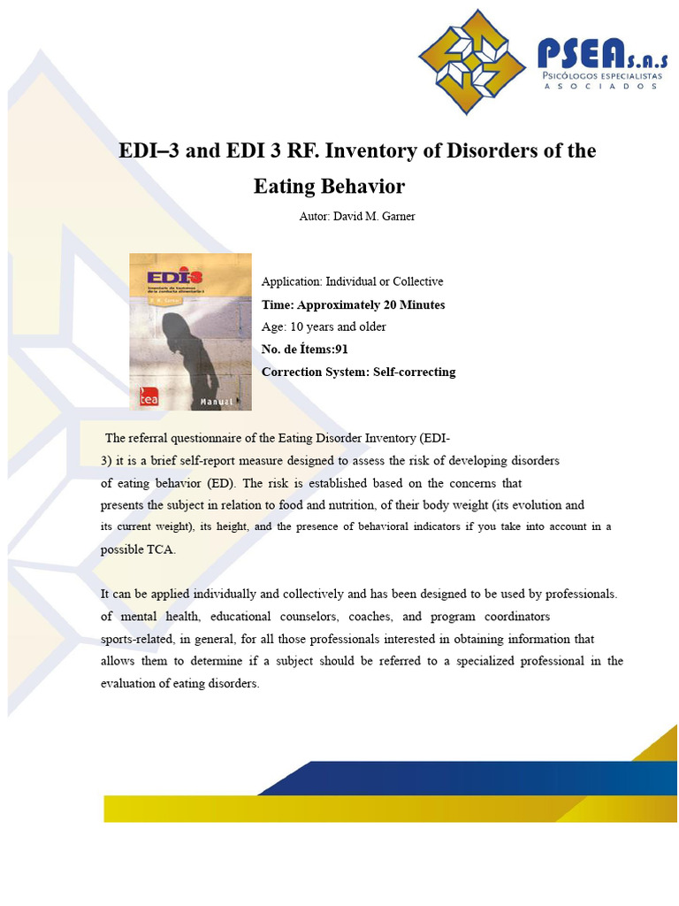 EDI-3 and EDI-3 RF. Eating Disorder Inventory. | PDF | Eating Disorder ...