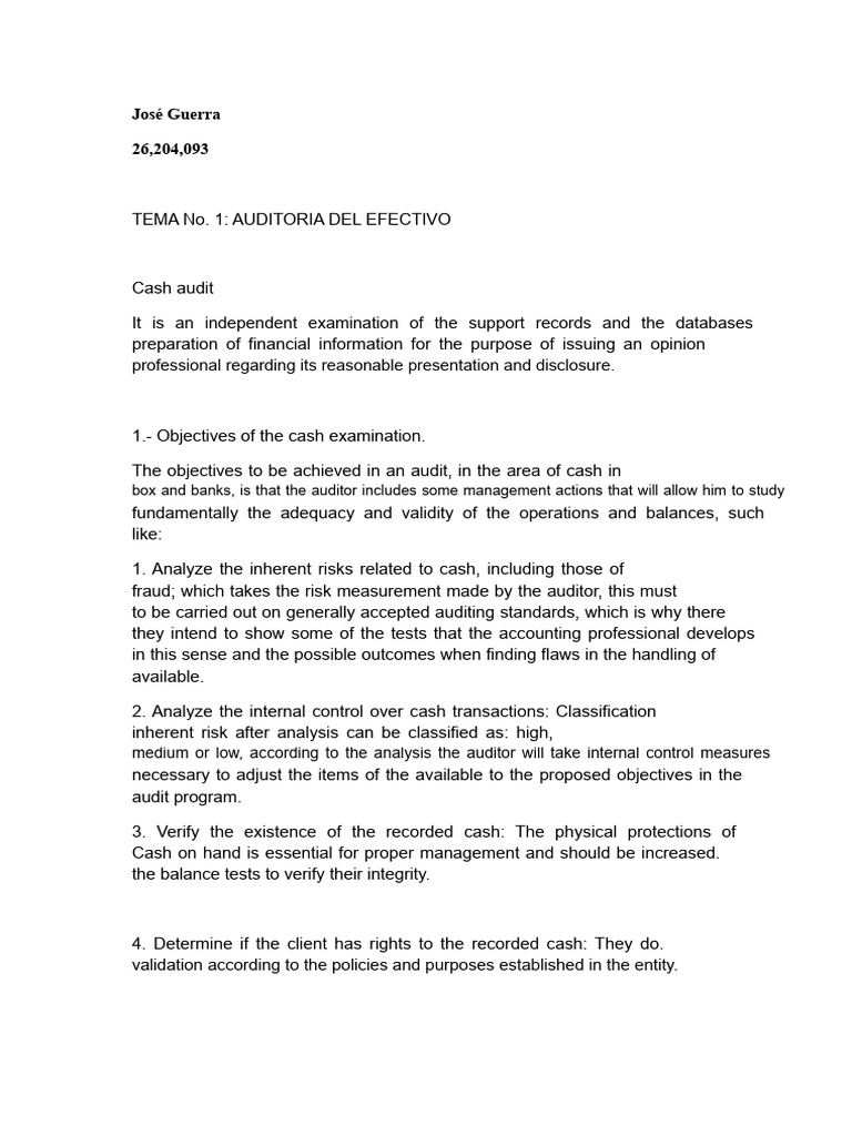 Cash Audit | PDF | Audit | Internal Control