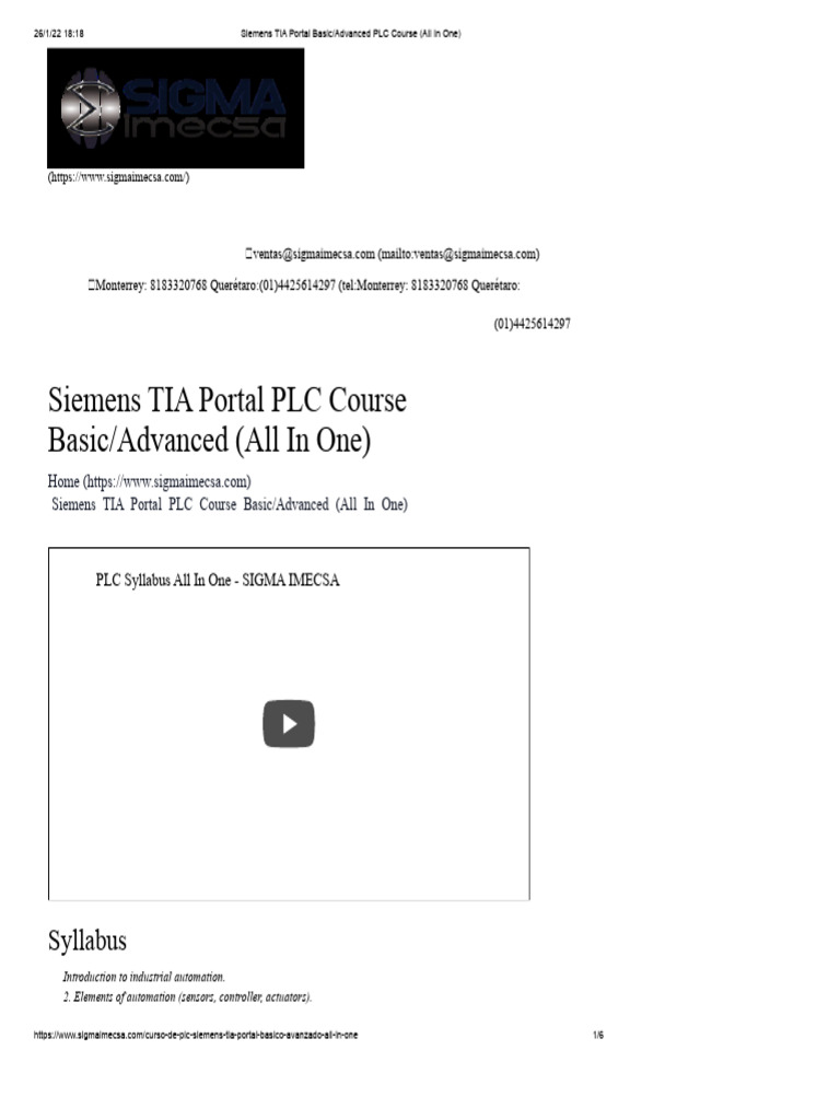 Siemens TIA Portal PLC Course Overview | PDF | Programmable Logic ...