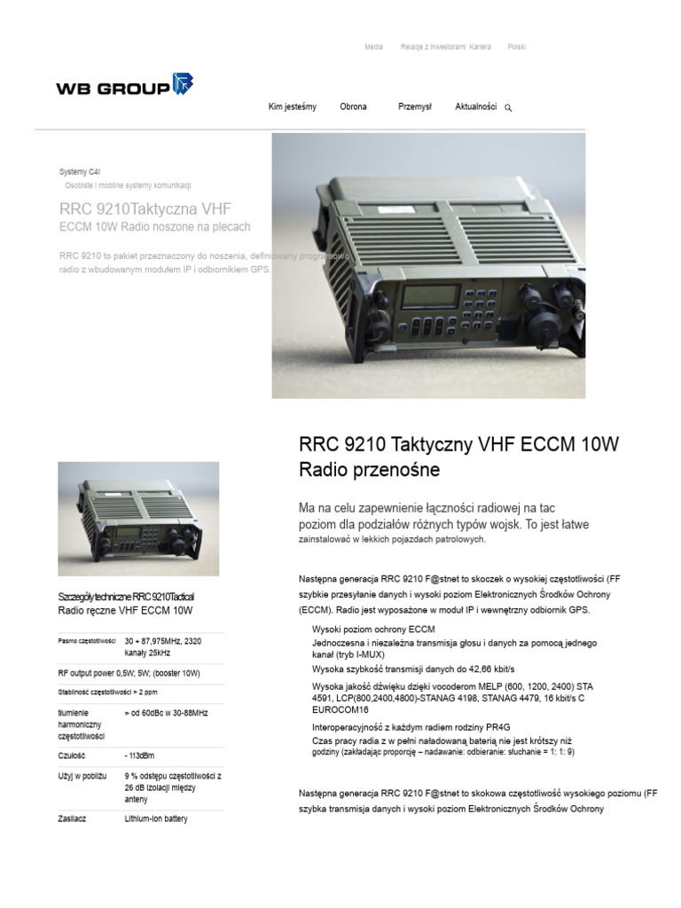 RRC 9210 Taktyczna VHF ECCM 10W Radio Plecakowe - WB GROUP | PDF