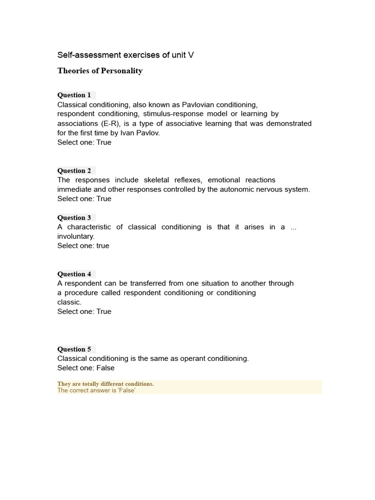 5th Week. Self-Assessment Exercises of Unit V | PDF