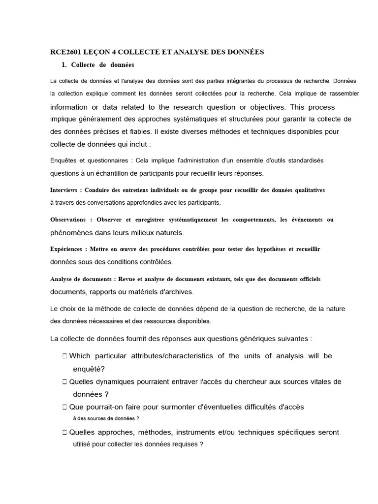 Collecte et Analyse des Données en Recherche | PDF | Données | Statistiques