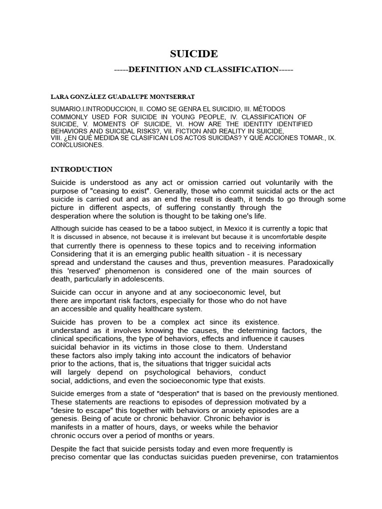 Essay Suicide Laragonzález | PDF | Suicide | Chronic Condition