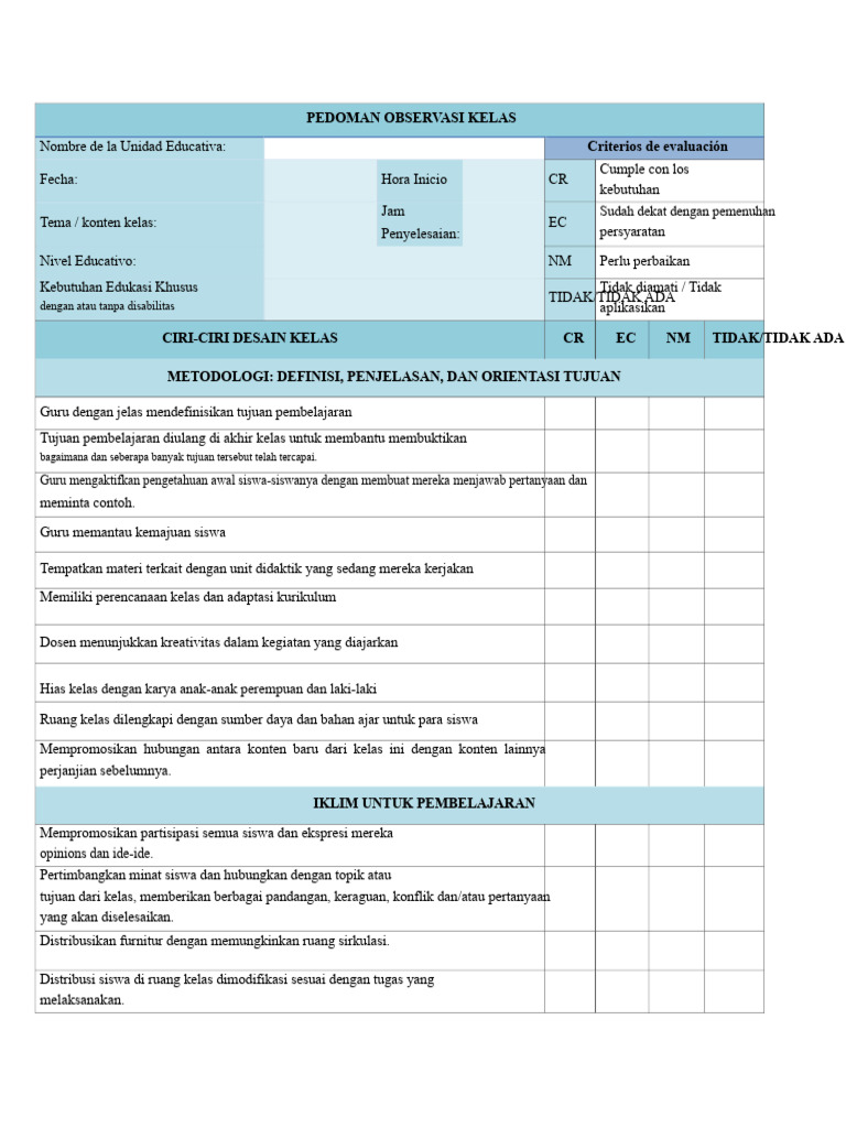 Pedoman Observasi Kelas Efektif | PDF