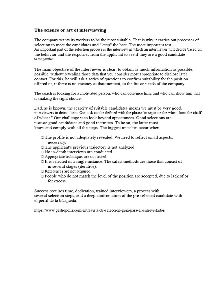 The Science or The Art of Interviewing | PDF