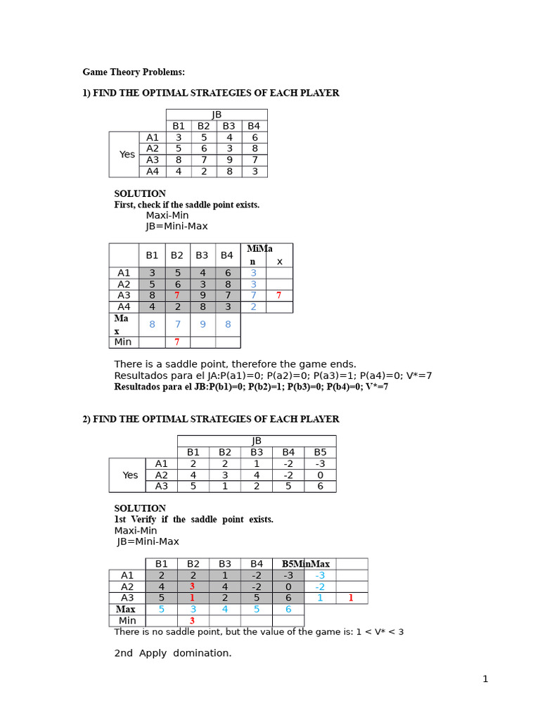 Problems Finding The Optimal Strategies of Each Player 35069 38239 ...