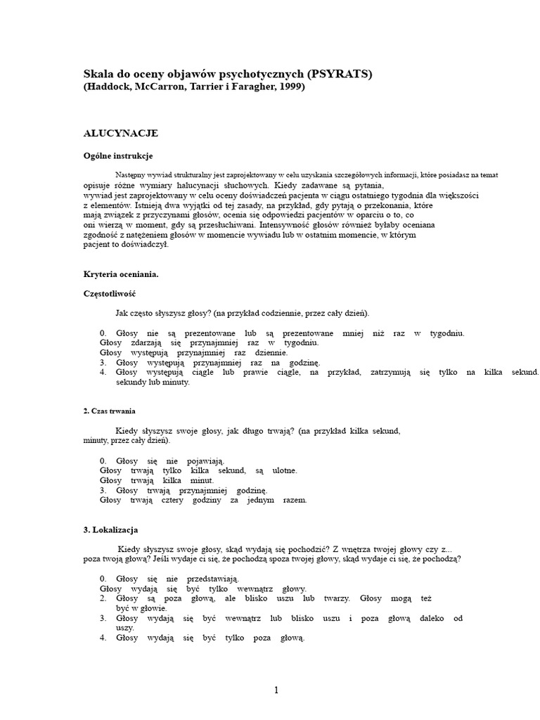Skala Oceny Objawów Psychotycznych (Psychotic Symptom Rating Scale ...