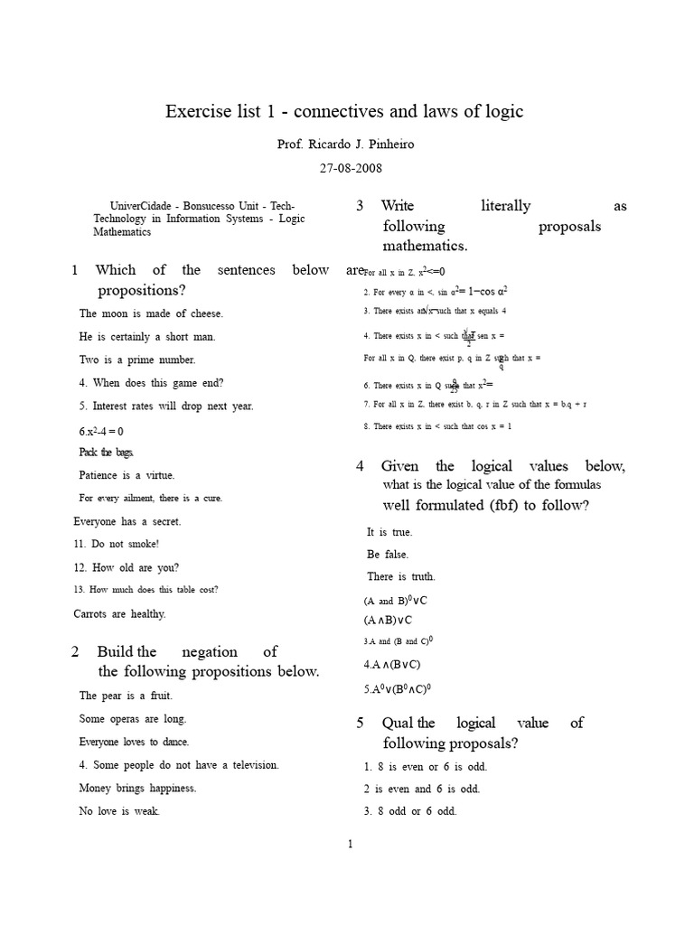 The List of Exercises in Mathematical Logic | PDF | Syntax (Logic) | Logic