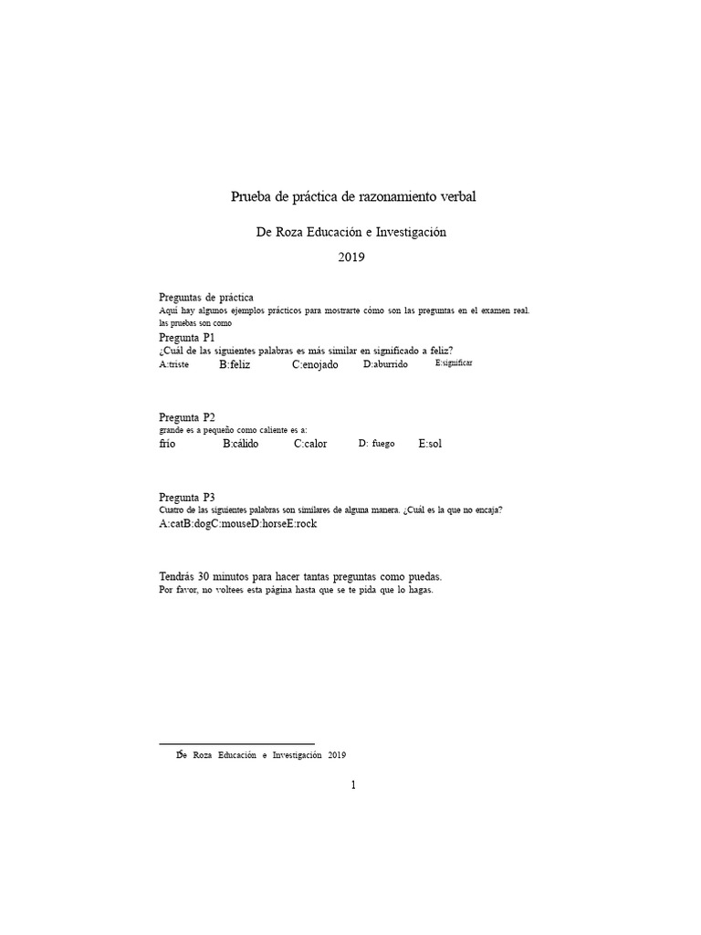 Prueba de Razonamiento Verbal de Escuela Selectiva Muestra 3 - Entrada ...