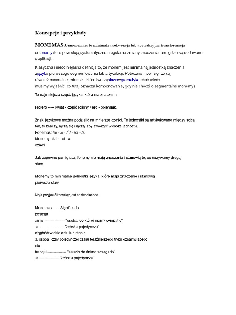 Koncepcje I Przykłady Monemów - Znak | PDF