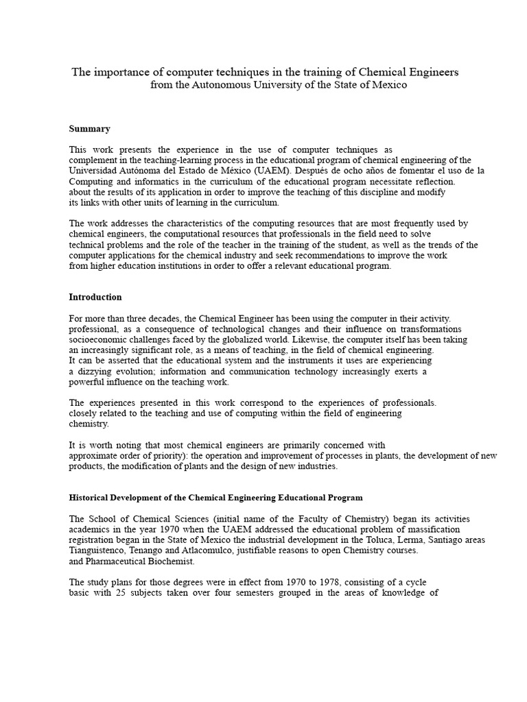 Computer Techniques in Chemical Engineering Training | PDF ...