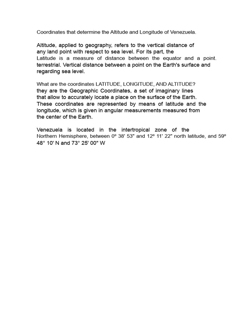 Coordinates That Determine The Altitude and Longitude of Venezuela | PDF