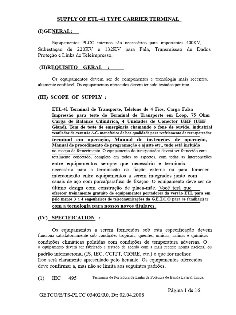 Fornecimento de Terminal ETL-41 para Telecomunicações | PDF | Conector ...