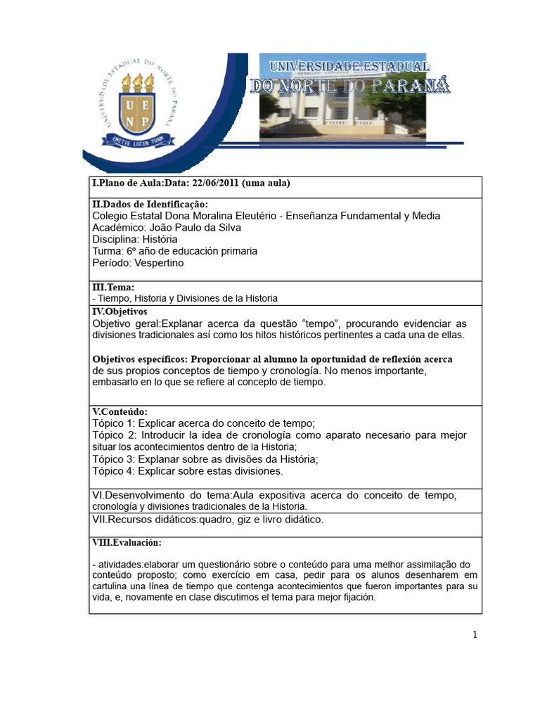 Plan de Clase - Tiempo, Historia y Divisiones de La Historia | PDF