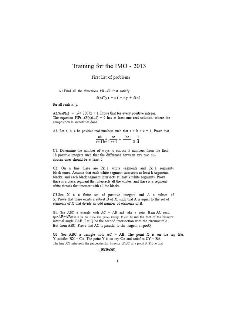 List of IMO Level Olympiad Problems | PDF | Numbers | Equations