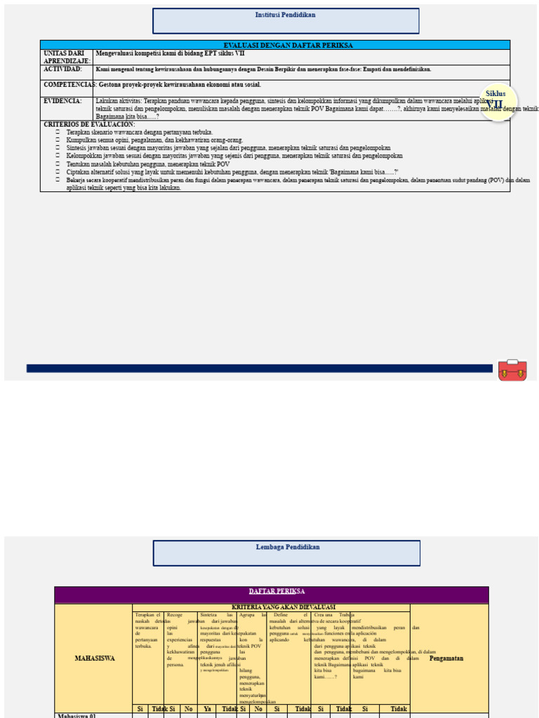 Daftar Cek Untuk Mengevaluasi EPT SIKLUS VII | PDF