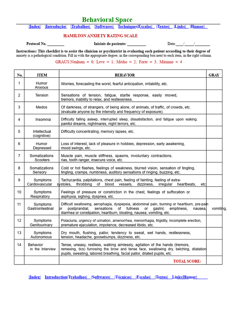 Hamilton Anxiety Rating Scale | PDF | Anxiety | Diseases And Disorders