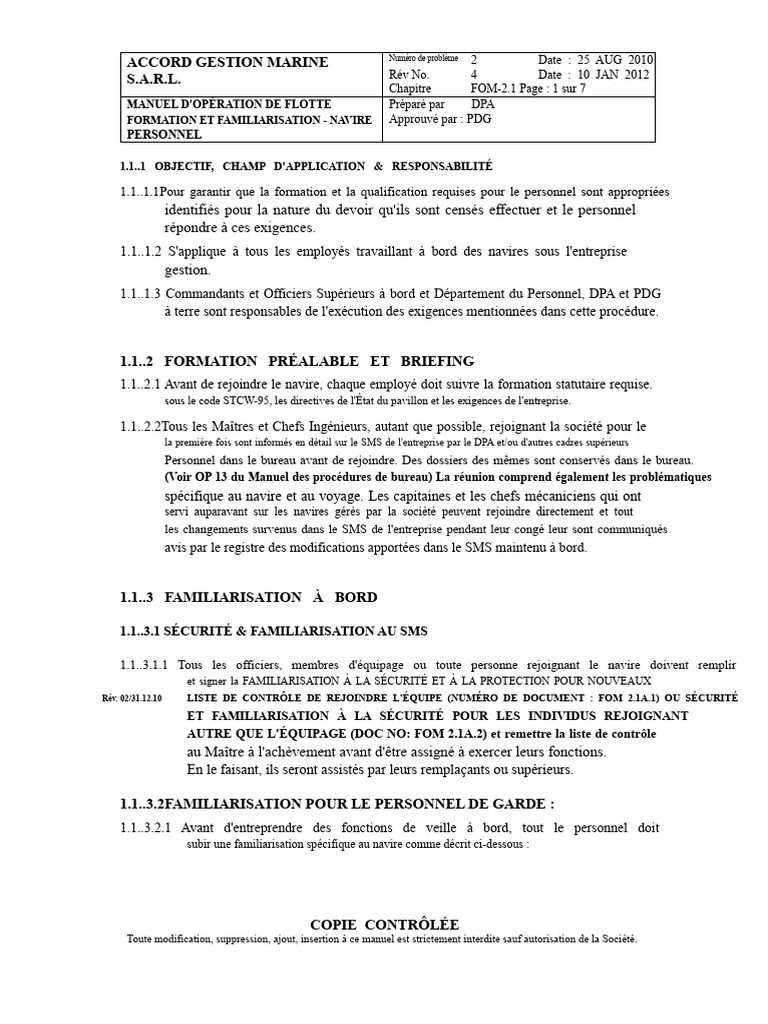 Formation et Familiarisation du Personnel Maritime | PDF | Sécurité
