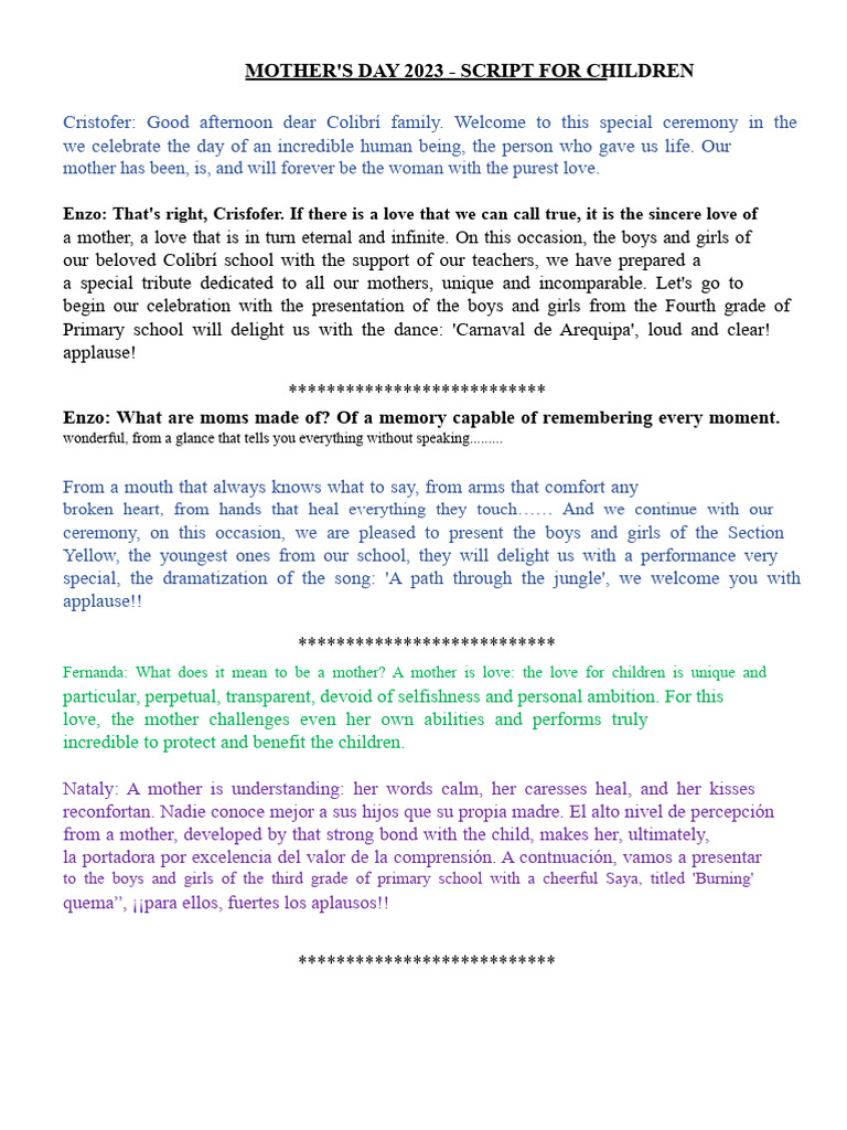 Mother's Day Script - Children | PDF