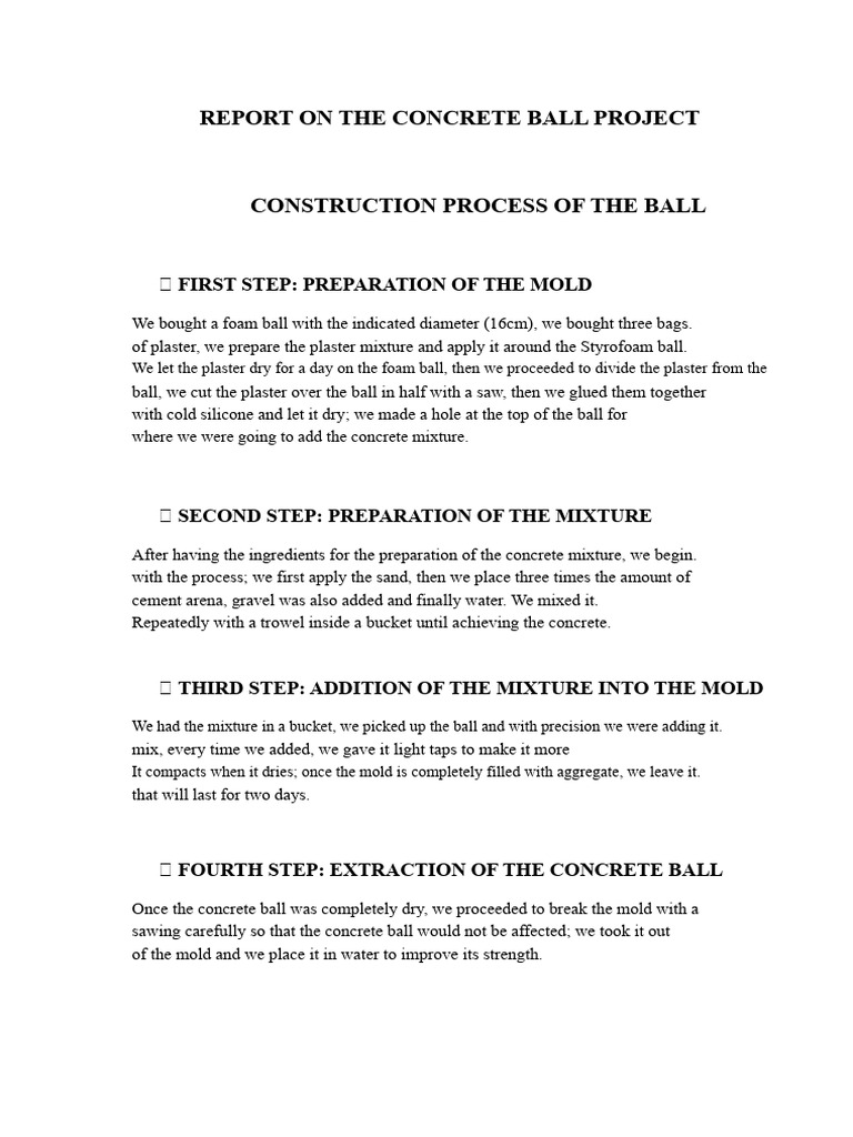 Report On The Concrete Ball Project | PDF