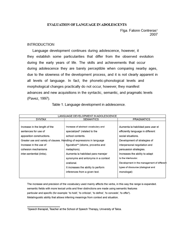 Language Development in Adolescence | PDF | Language Development ...