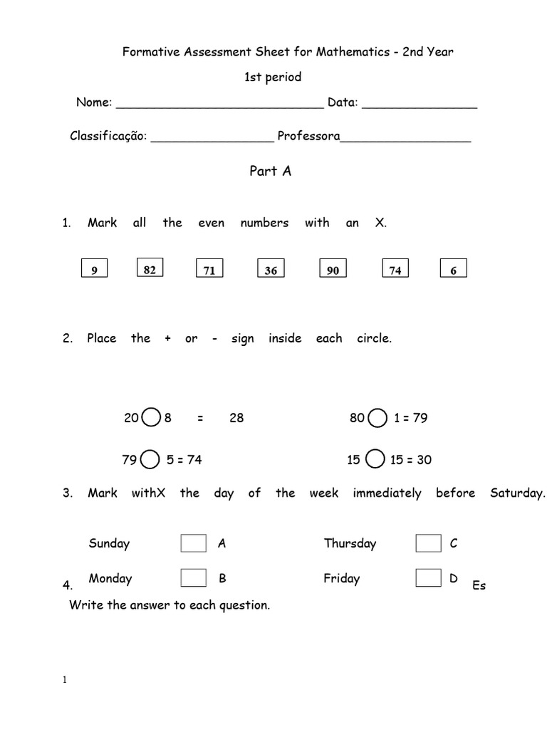 2nd Year Mathematics Assessment Sheet | PDF | Mathematics