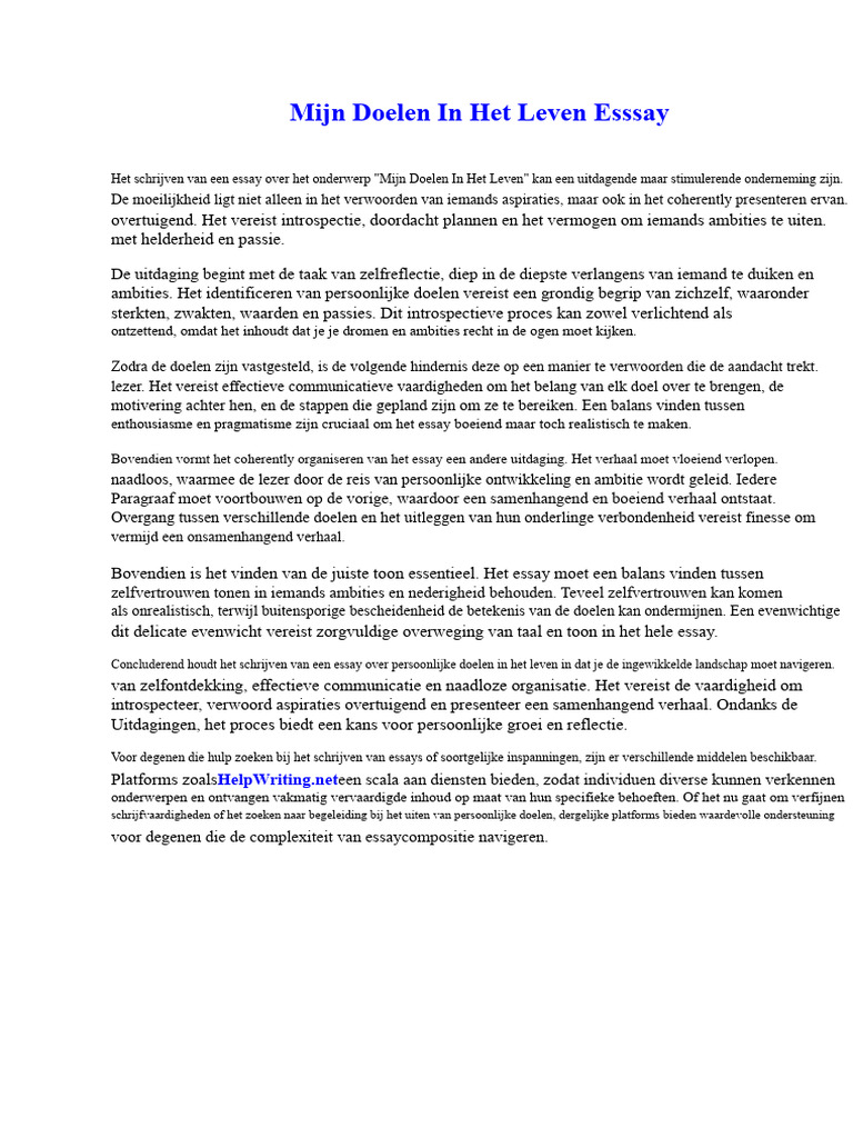 Mijn Doelen in Het Leven Essay | PDF