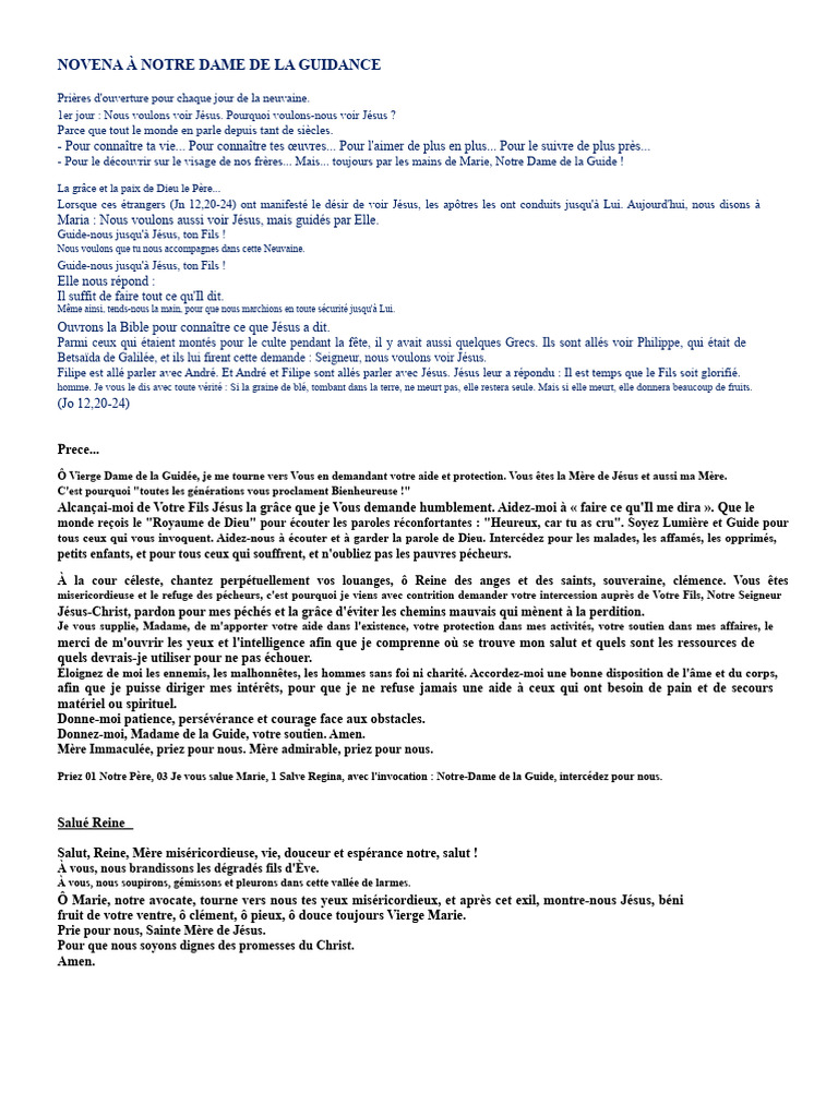 Neuvaine à Notre-Dame de la Guidance | PDF | Marie, mère de Jésus | Jésus