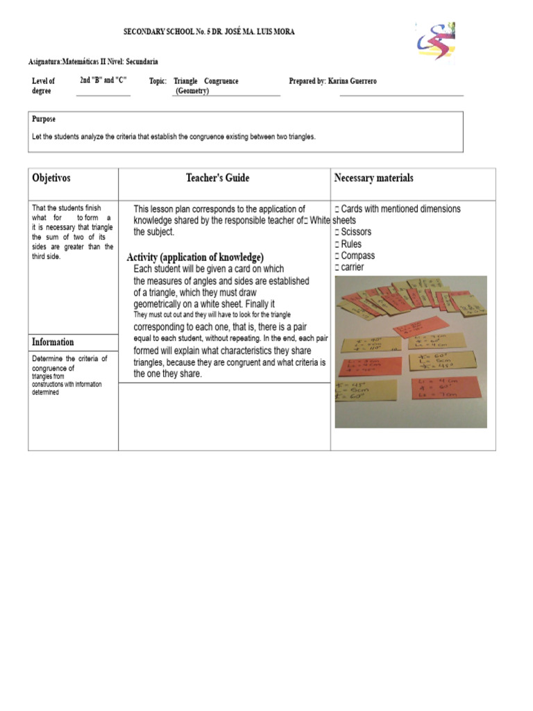 Lesson Plan Triangle Congruence | PDF